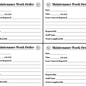Maintenance Work Order Sheets, RV Park Maintenance, Campground ...