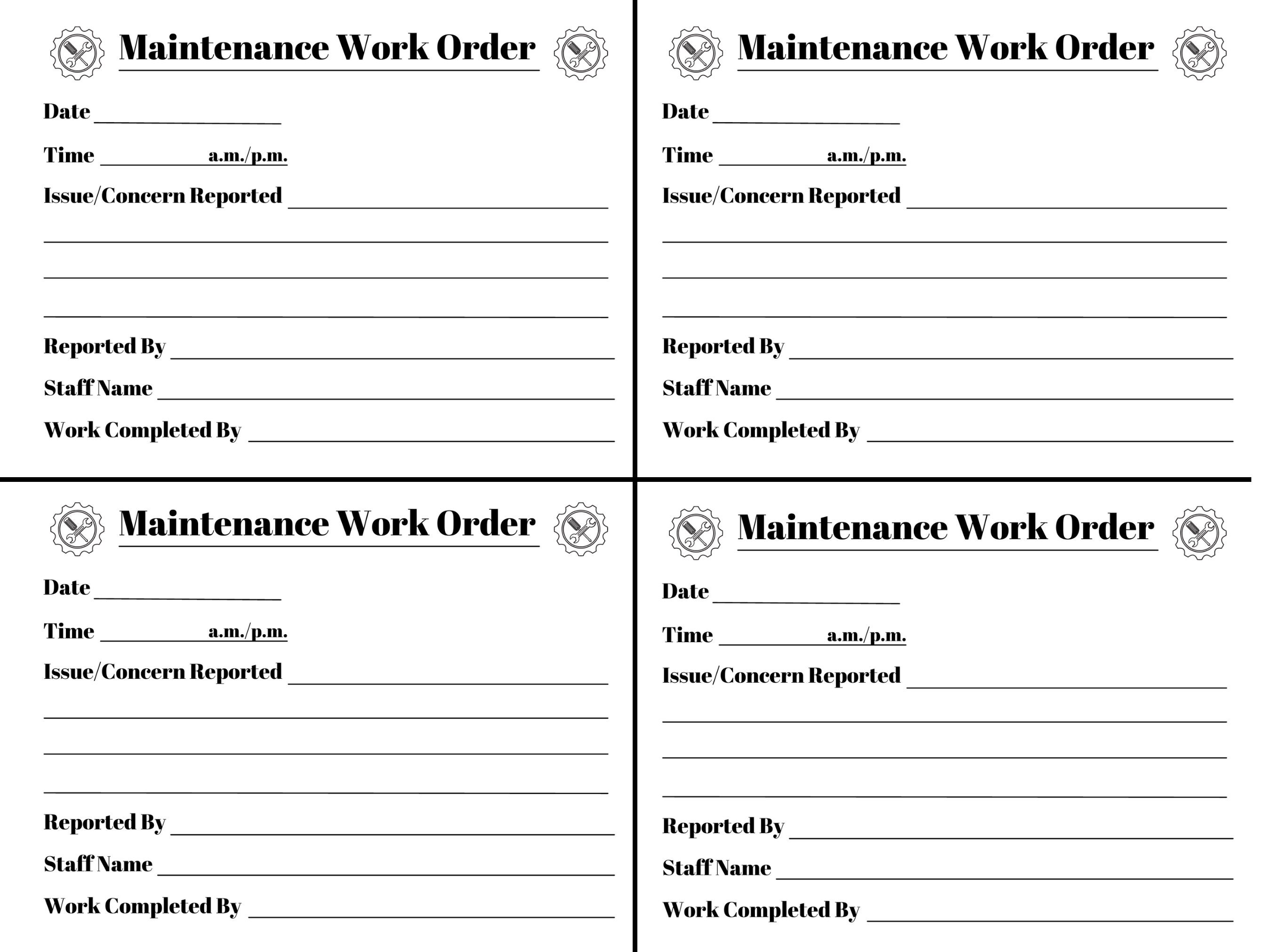 Maintenance Work Order Sheets, RV Park Maintenance, Campground ...
