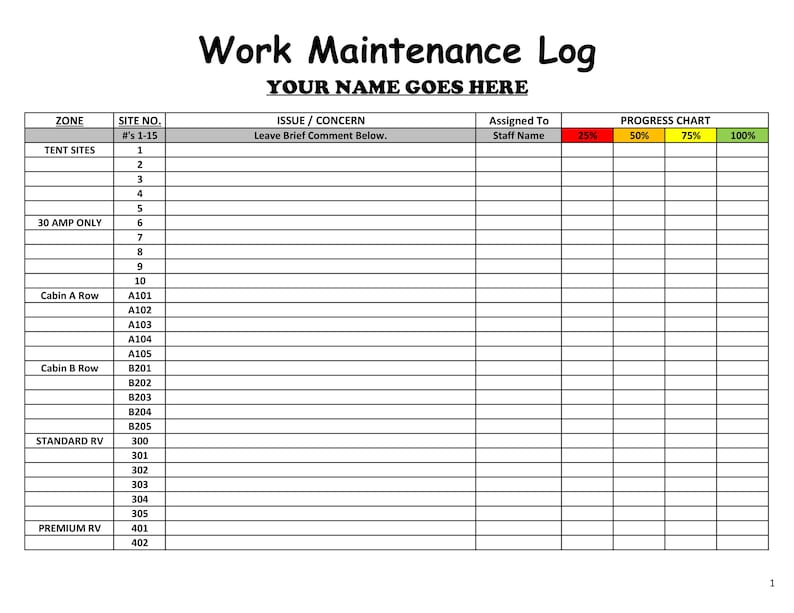 RV Park and Campground Work Maintenance Log Book - Etsy