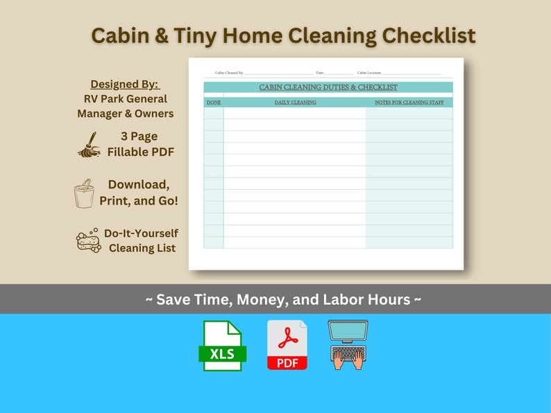 Cabin and Tiny Home Cleaning Checklist- 3pgs-do-it-yourself - Etsy