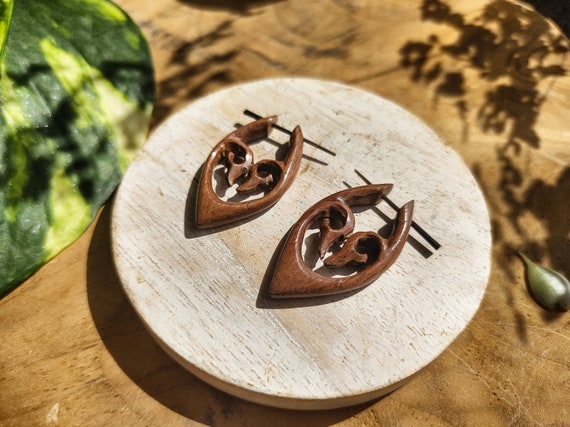 Wooden Hoop Earrings Wood Tribal Earring Hand Carved Organic Jewellery Etsy