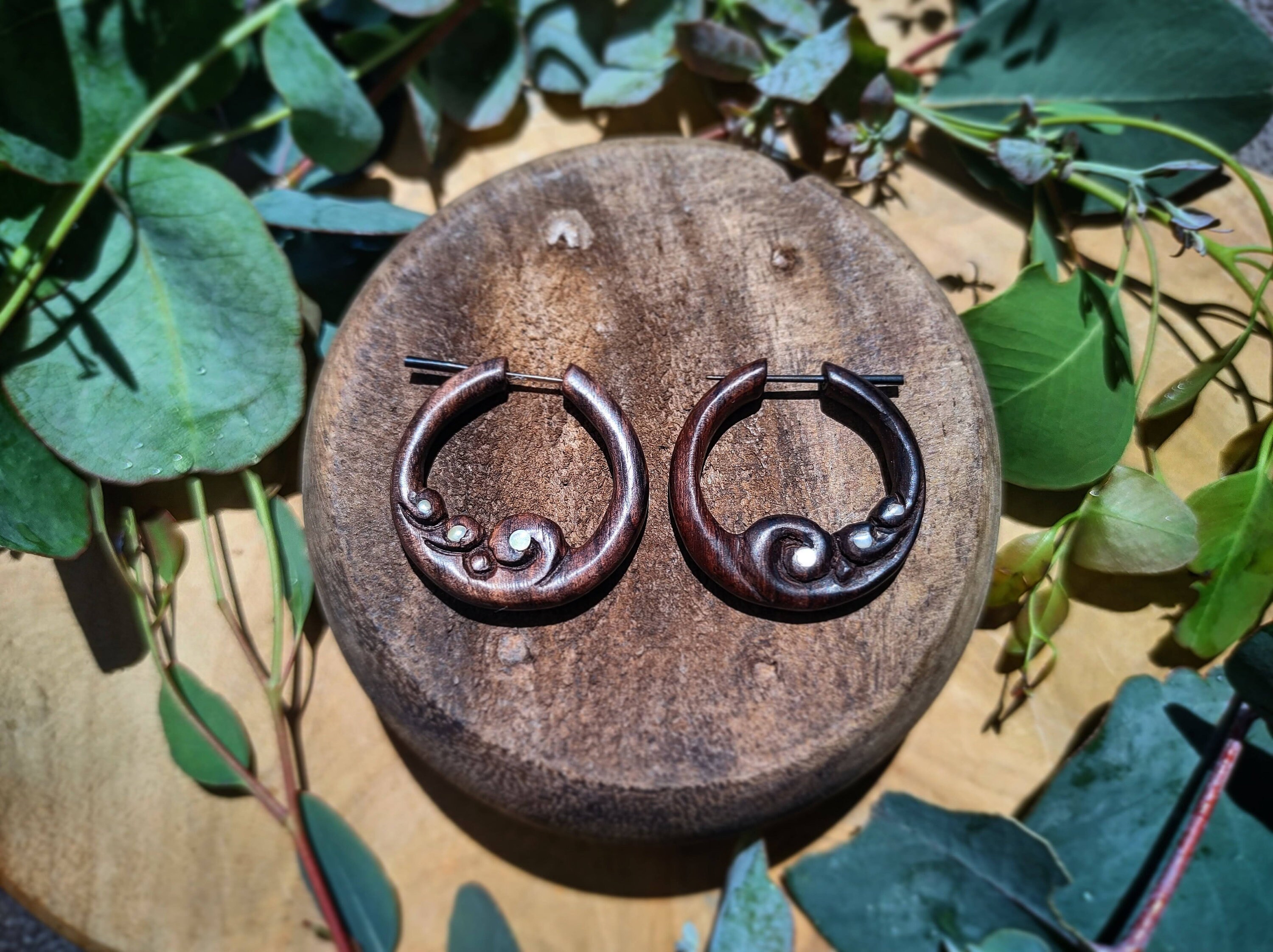 Tribal wooden hoop earrings store