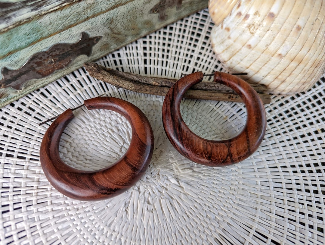 Extra Large Wooden Hoop Earrings, Brown Wood Tribal Earrings, Hand ...