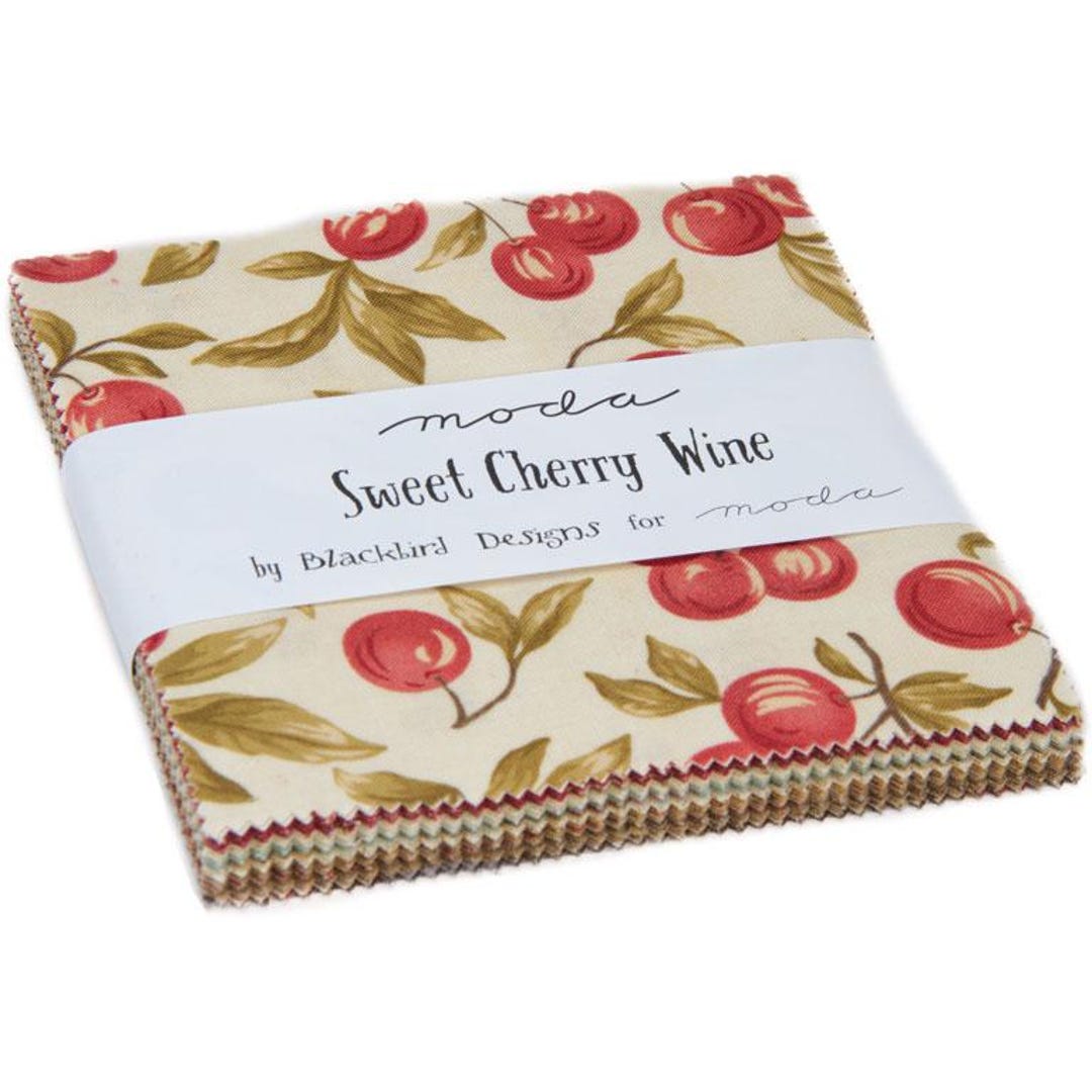 Sweet Cherry Wine HTF OOP Rare Charm Pack Moda 5 Squares Blackbird ...
