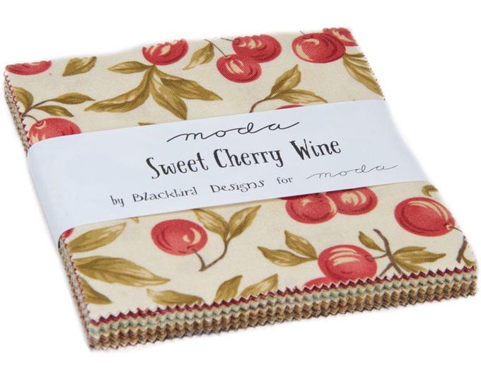 Sweet Cherry Wine HTF OOP Rare Charm Pack Moda 5 Squares Blackbird ...