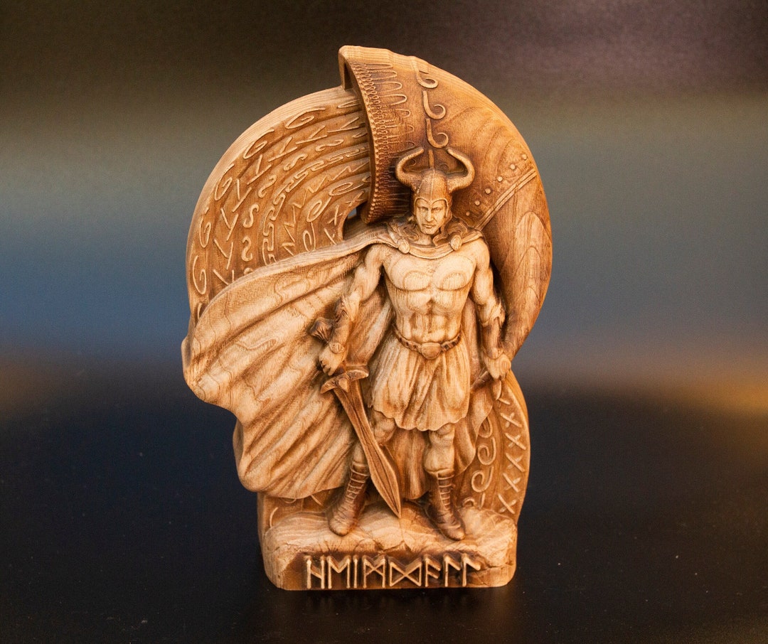 Heimdal Statue Norse Guardian of Gods Figurine Scandinavian Gods Wooden ...