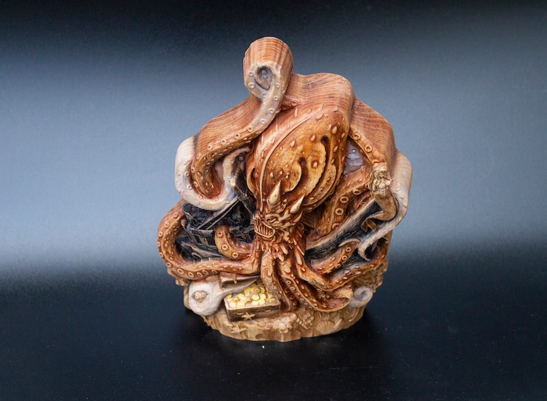 Kraken Tabletop Wooden Octopus Sea Monster Nautical Statue 8 - Etsy
