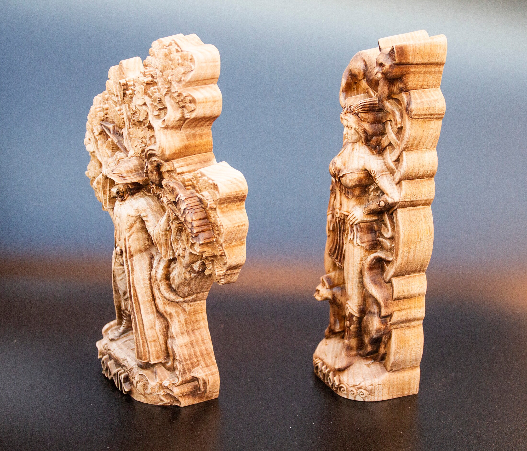 Odin and Freja Wooden Statues - Set of Two Sculptures - Etsy