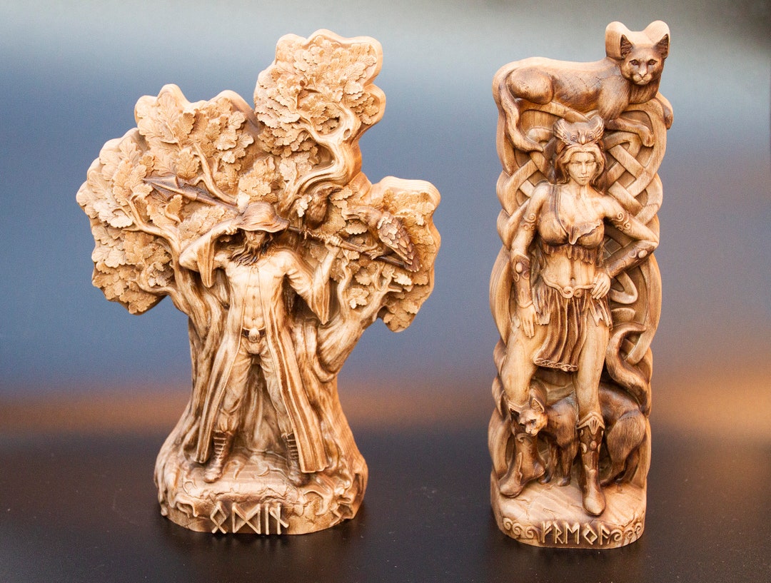 Odin and Freja Wooden Statues - Set of Two Sculptures - Etsy