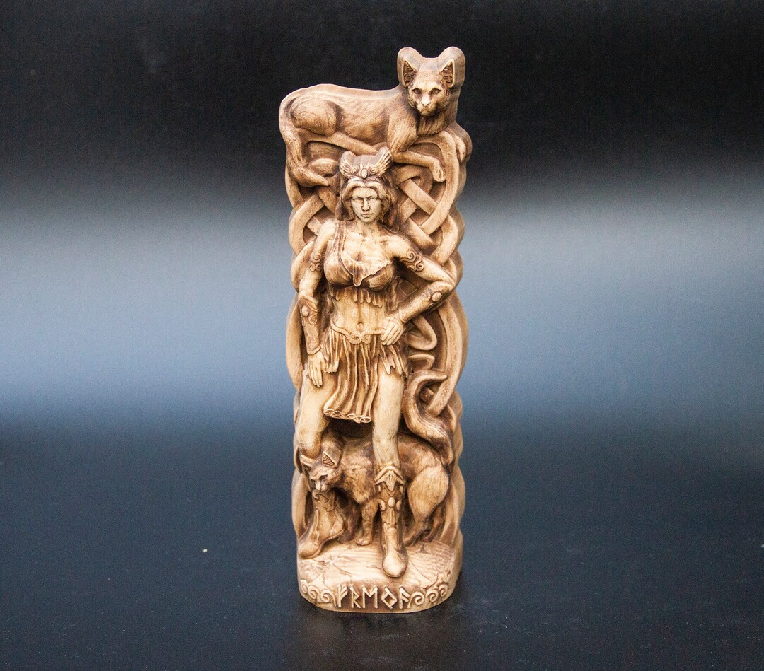 Freya Statue Norse Goddess Figurine Scandinavian Gods Wooden Sculpture ...