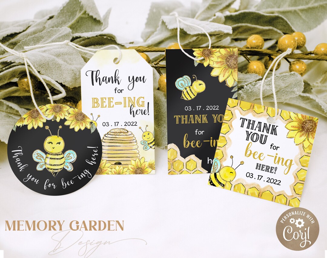 First Bee Day Favor Tags Template I Editable Honey Bee Birthday Thank ...