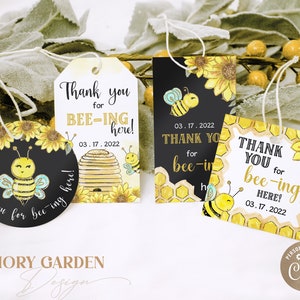 First Bee Day Favor Tags Template I Editable Honey Bee Birthday Thank ...