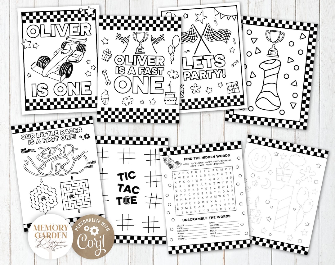 EDITABLE FAST One Boy First Birthday Coloring Games Pages I Vintage ...
