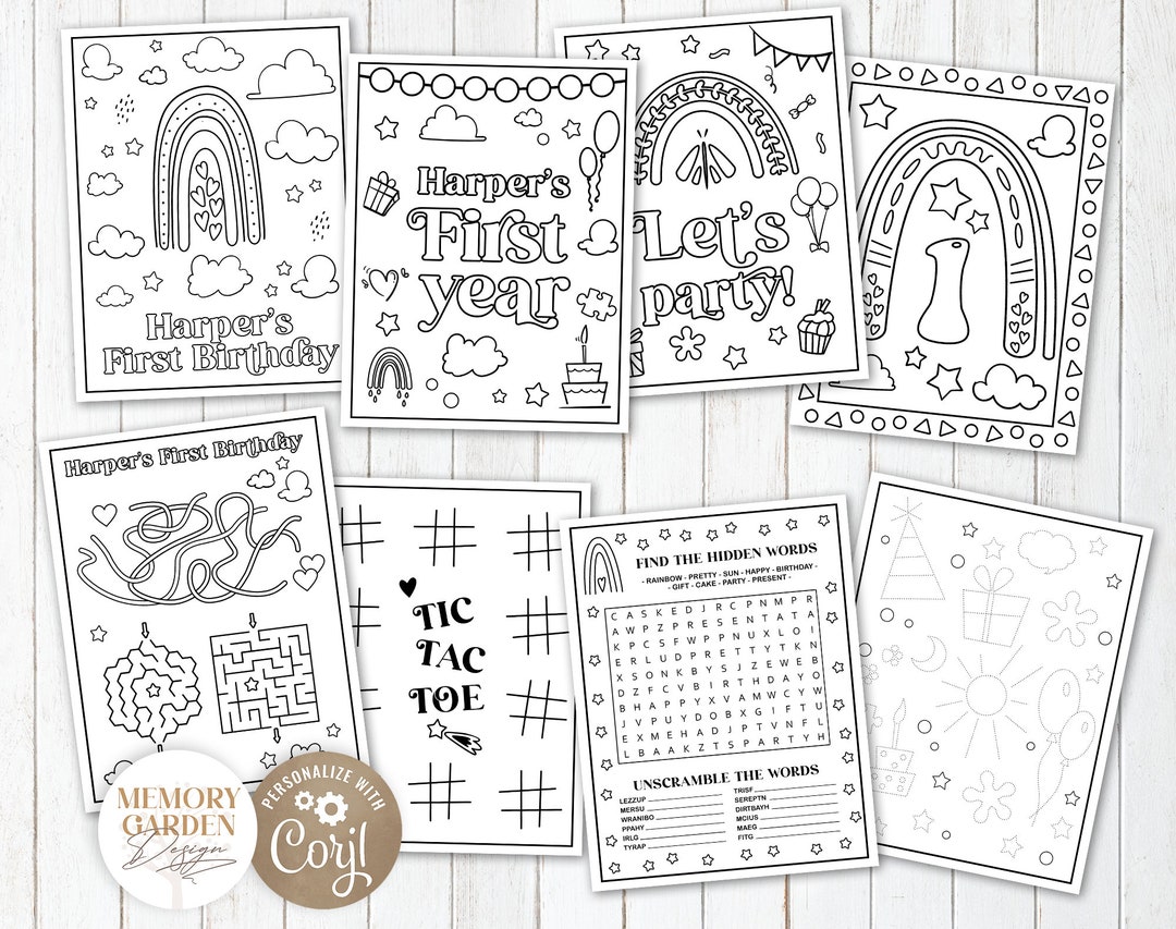 Boho Rainbow 1st 2nd 3rd 4th 5th First Birthday Coloring Games Pages I ...