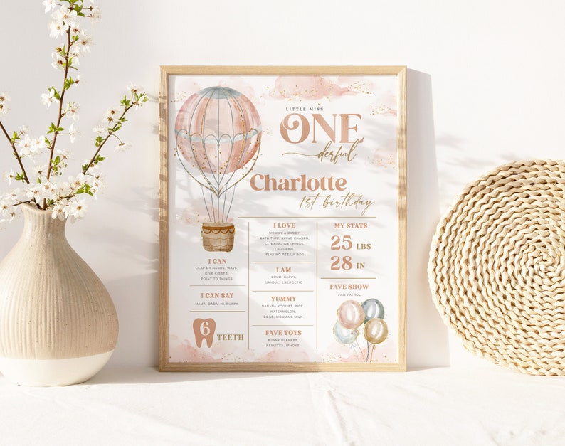 EDITABLE Little Miss Onederful First Birthday Milestone Poster I Pink ...
