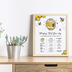 EDITABLE Honey Bee First Birthday Milestone Poster I Rustic Bee-day ...