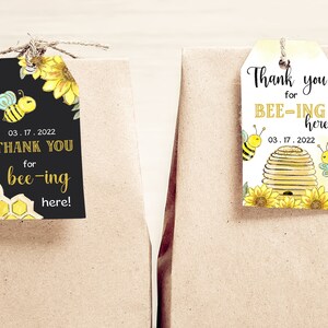 First Bee Day Favor Tags Template I Editable Honey Bee Birthday Thank ...