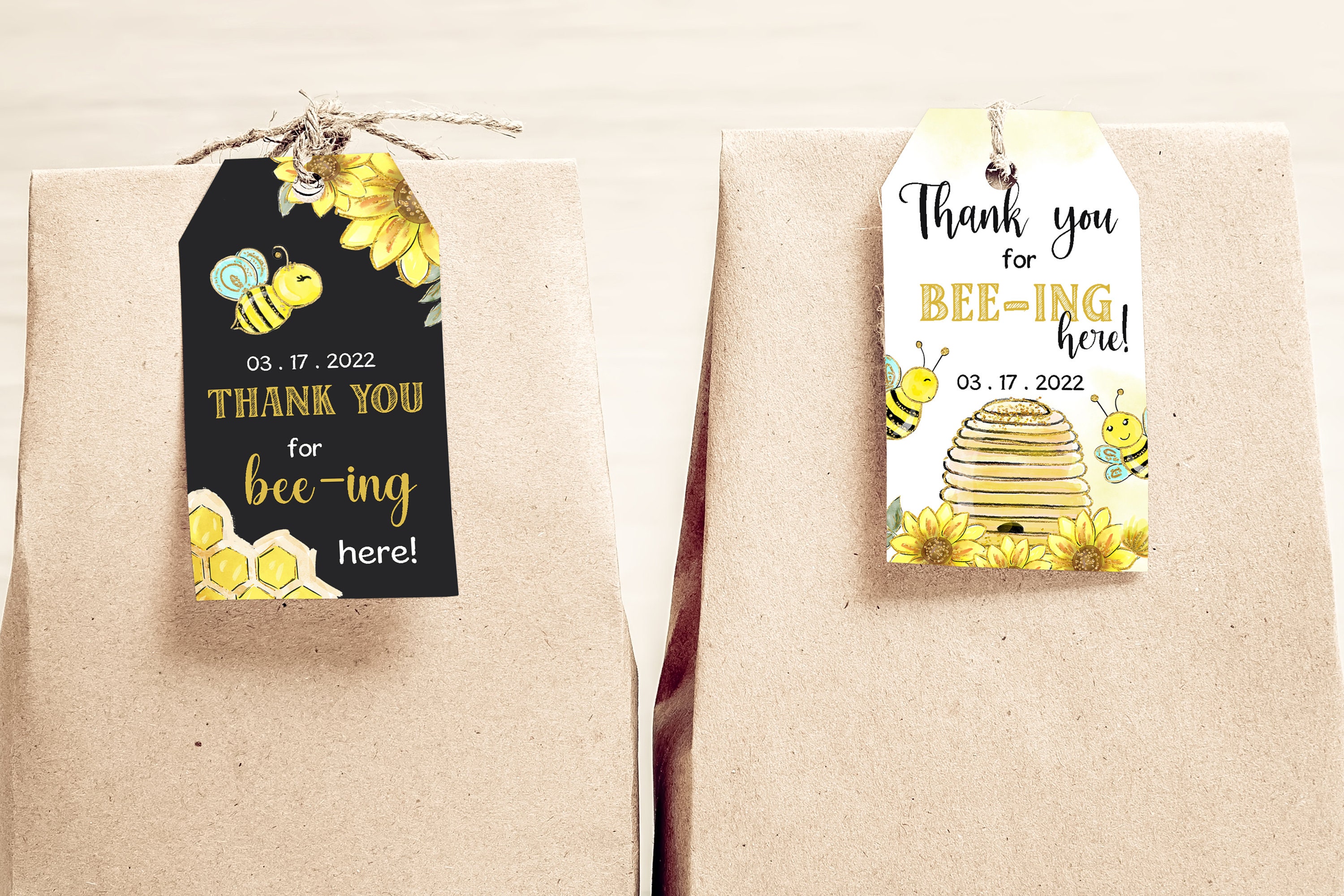 First Bee Day Favor Tags Template I Editable Honey Bee Birthday Thank ...