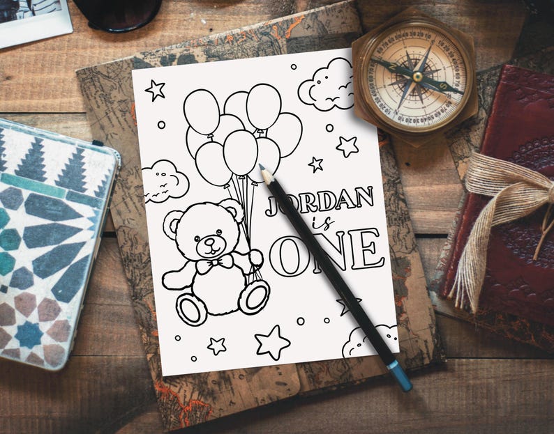 Editable Beary First Birthday Coloring Games Pages I Cute Teddy Bear ...