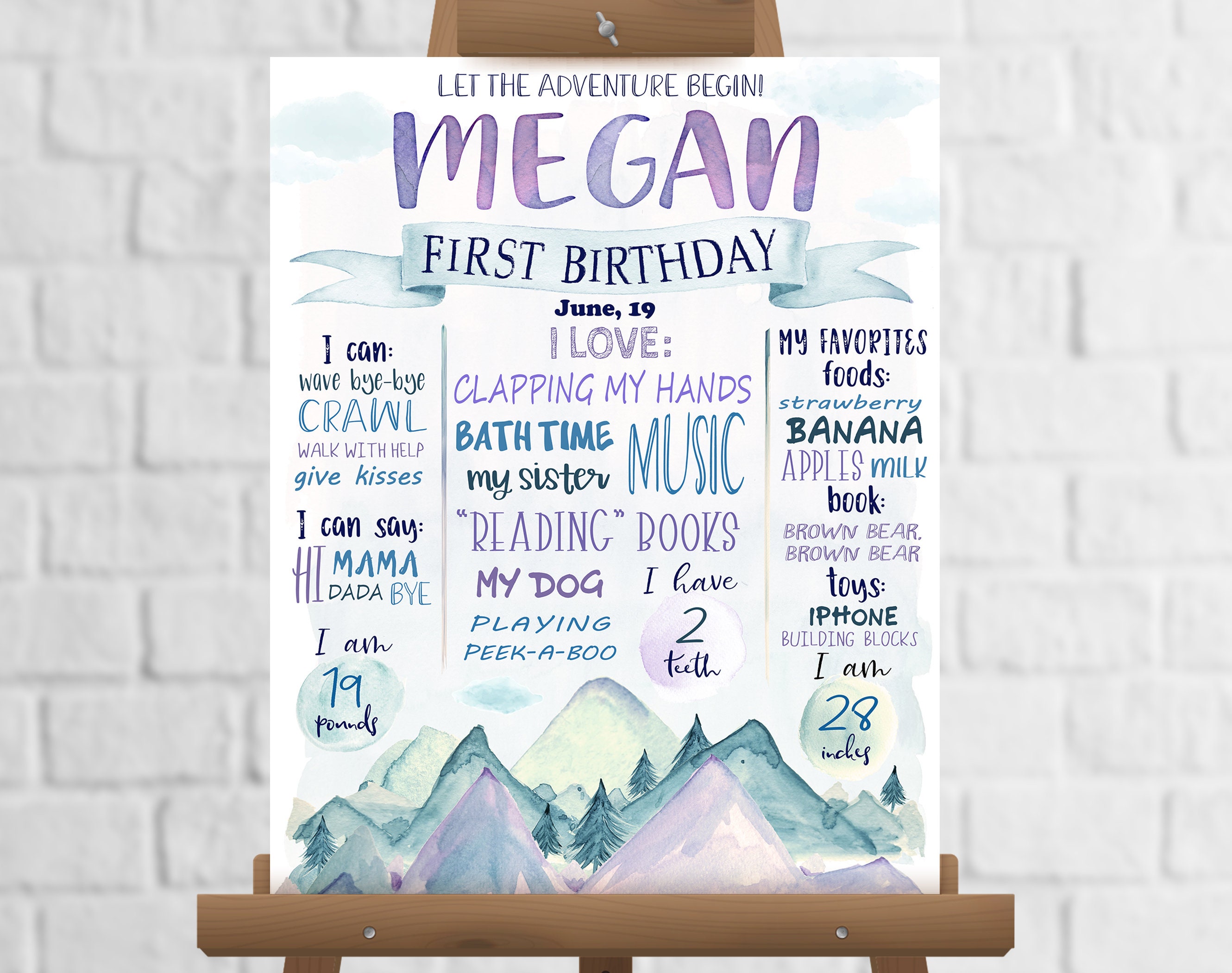 Adventure First Birthday Chalkboard Poster Printable milestone | Etsy