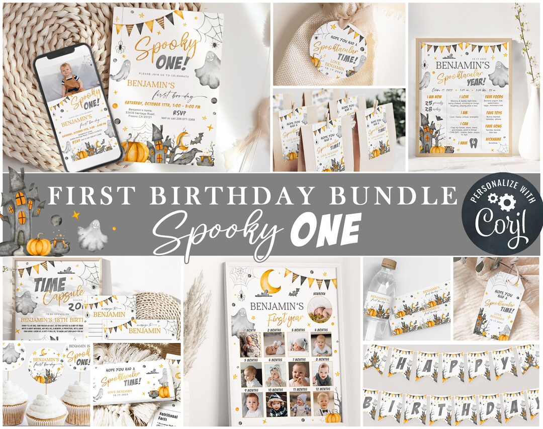 EDITABLE Spooky ONE First Birthday Party BUNDLE I Halloween Birthday ...