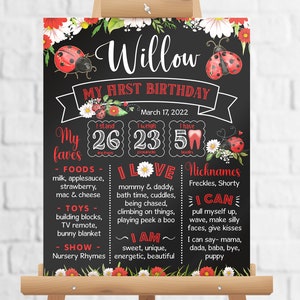 EDITABLE Ladybug First Birthday Chalkboard Poster. Printable Little ...