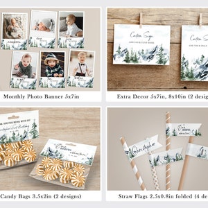 EDITABLE Watercolor Mountain & Forest Woodland First Birthday Party ...