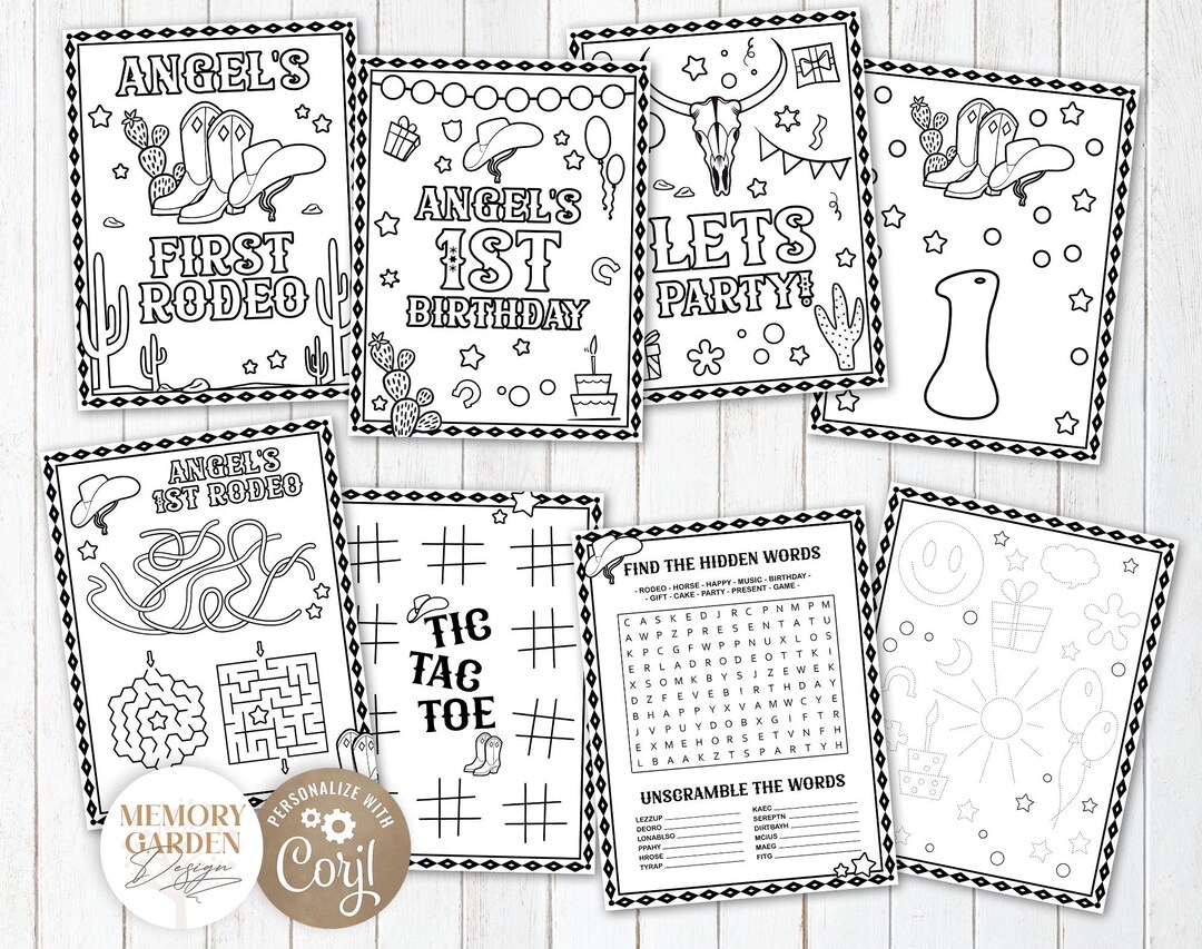 1st Rodeo Cowboy First Birthday Coloring Games Pages I Cowgirl Wild ...