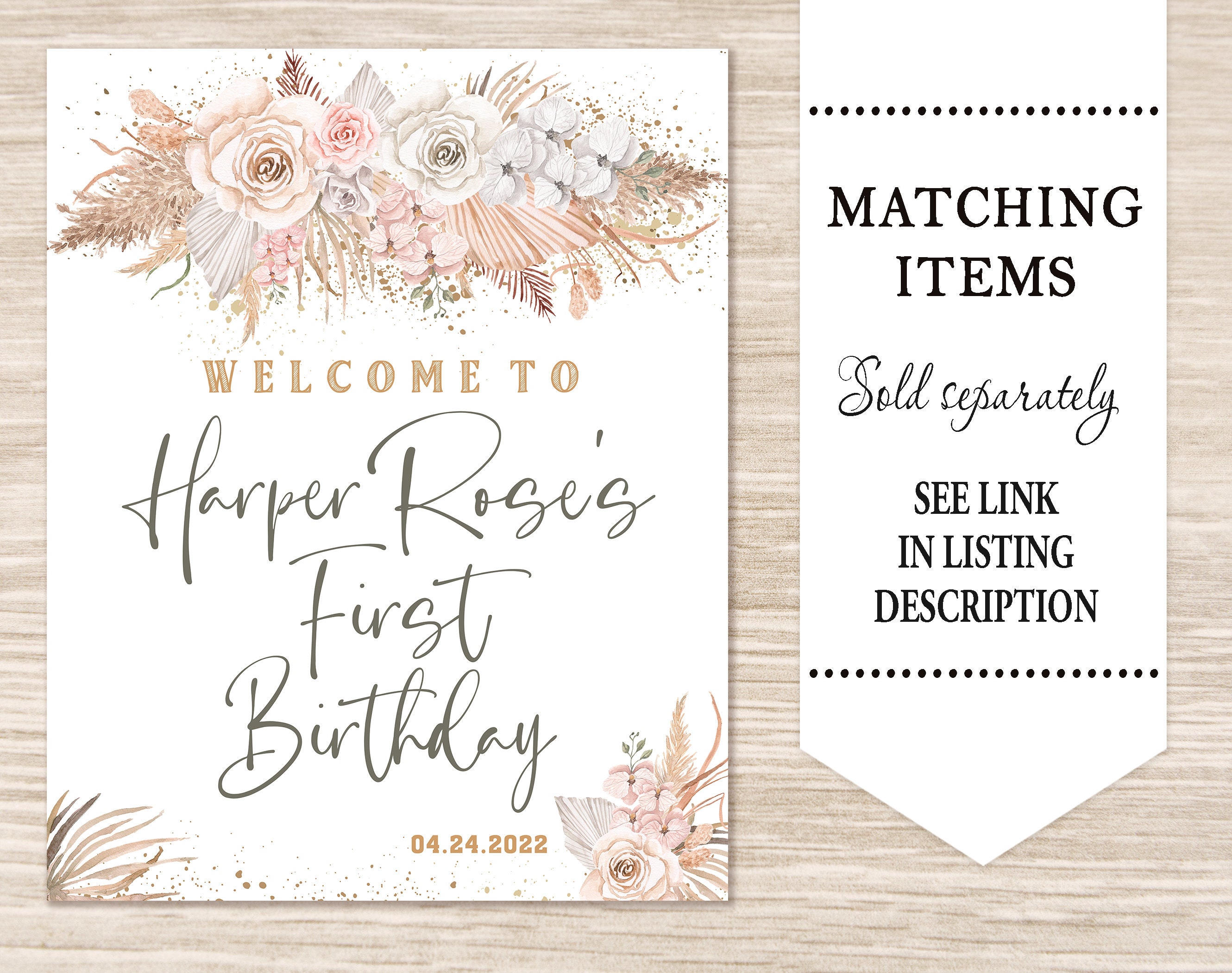 EDITABLE Boho Floral Tropical Watercolor First Birthday Chalkboard ...