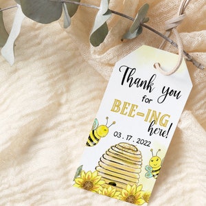 First Bee Day Favor Tags Template I Editable Honey Bee Birthday Thank ...