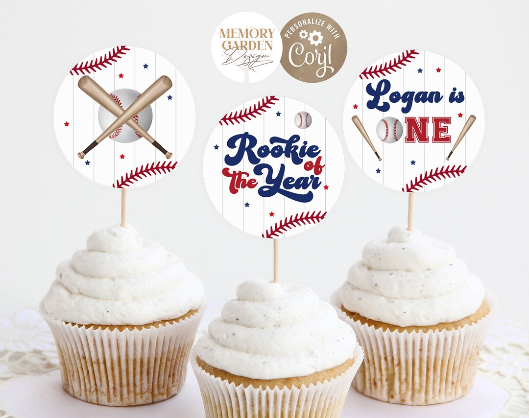 Rookie of the Year First Birthday Cupcake Toppers I Baseball 1st Boy ...