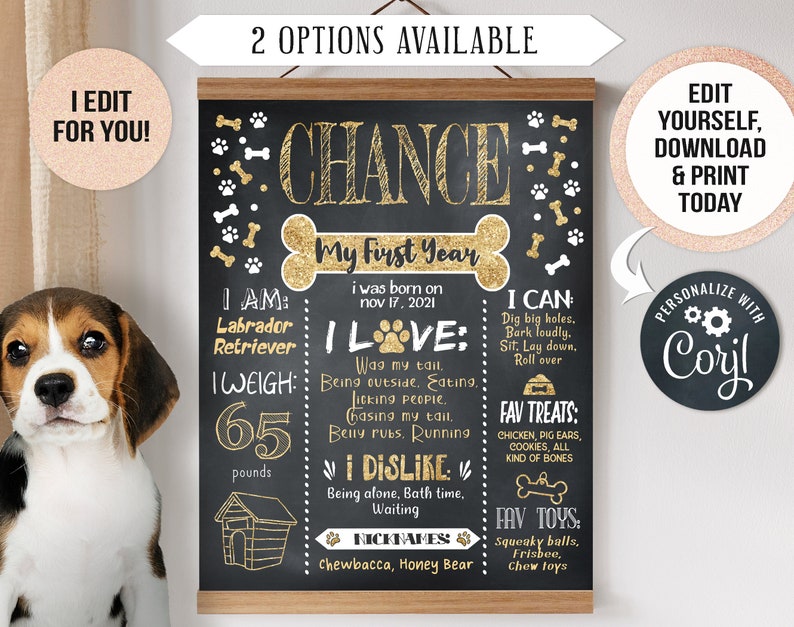 EDITABLE Puppy Dog Birthday Chalkboard Poster. Dog Printable - Etsy