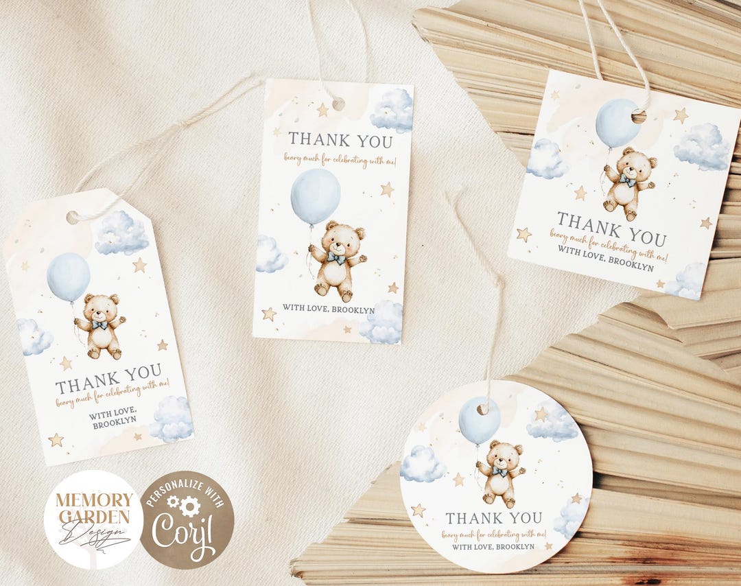 Beary First Birthday Favor Tags I Cute Little Teddy Bear Gift Thank You ...