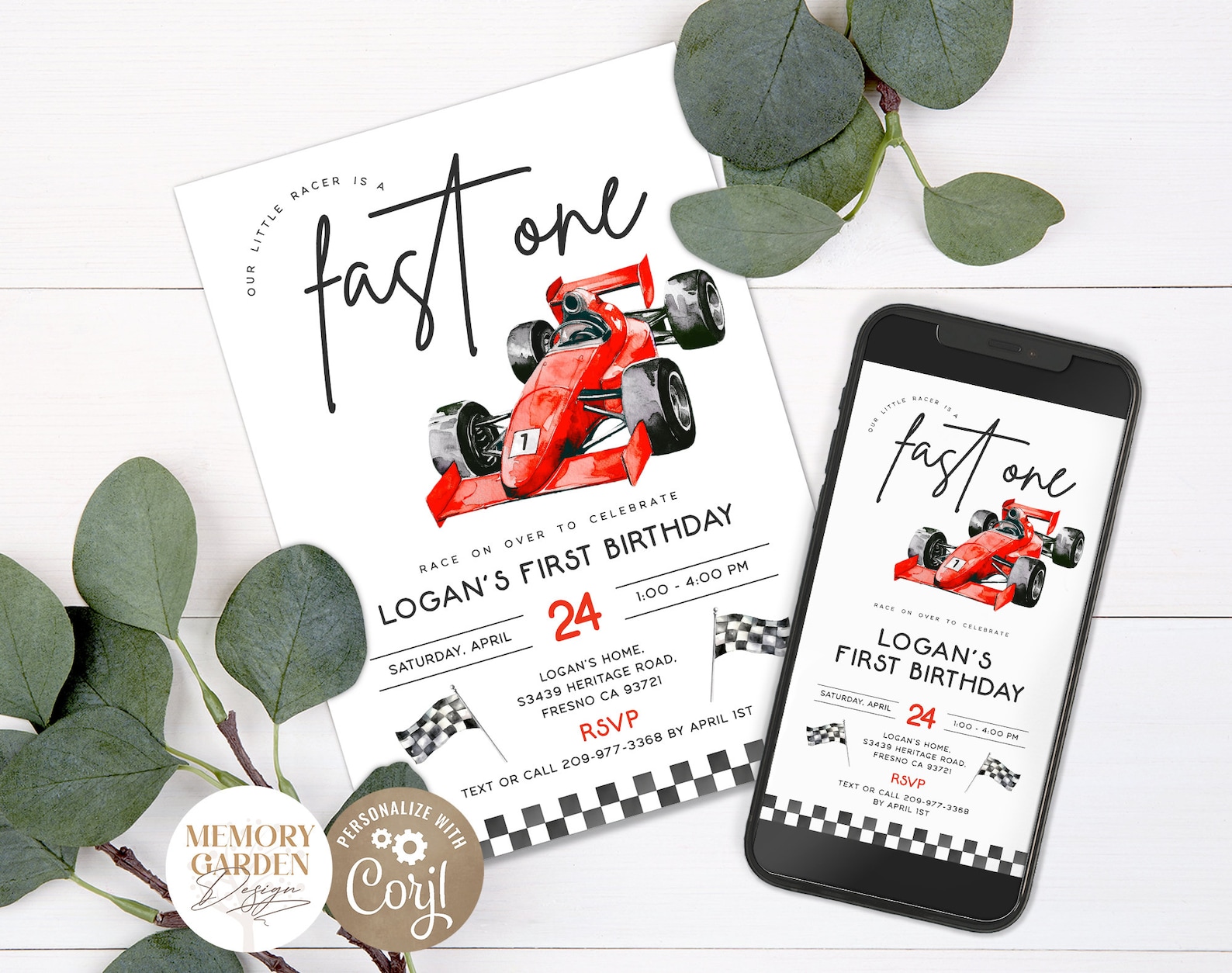 EDITABLE FAST One Boy First Birthday Invitation I Vintage Race Car DIY ...