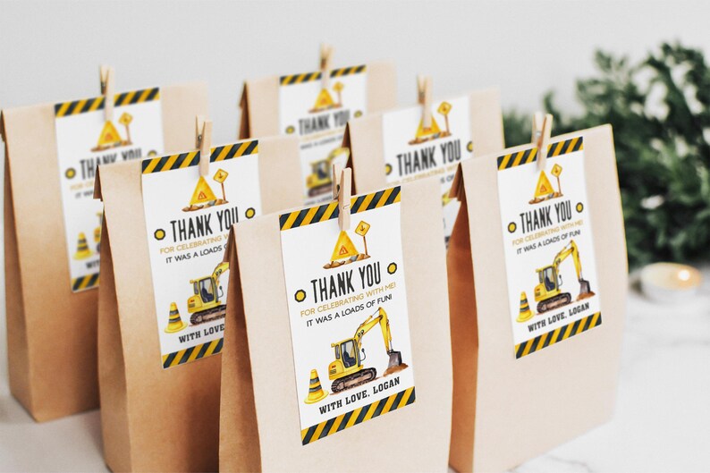 EDITABLE Construction Cars Birthday Favor Tags Template I Dump Trucks ...