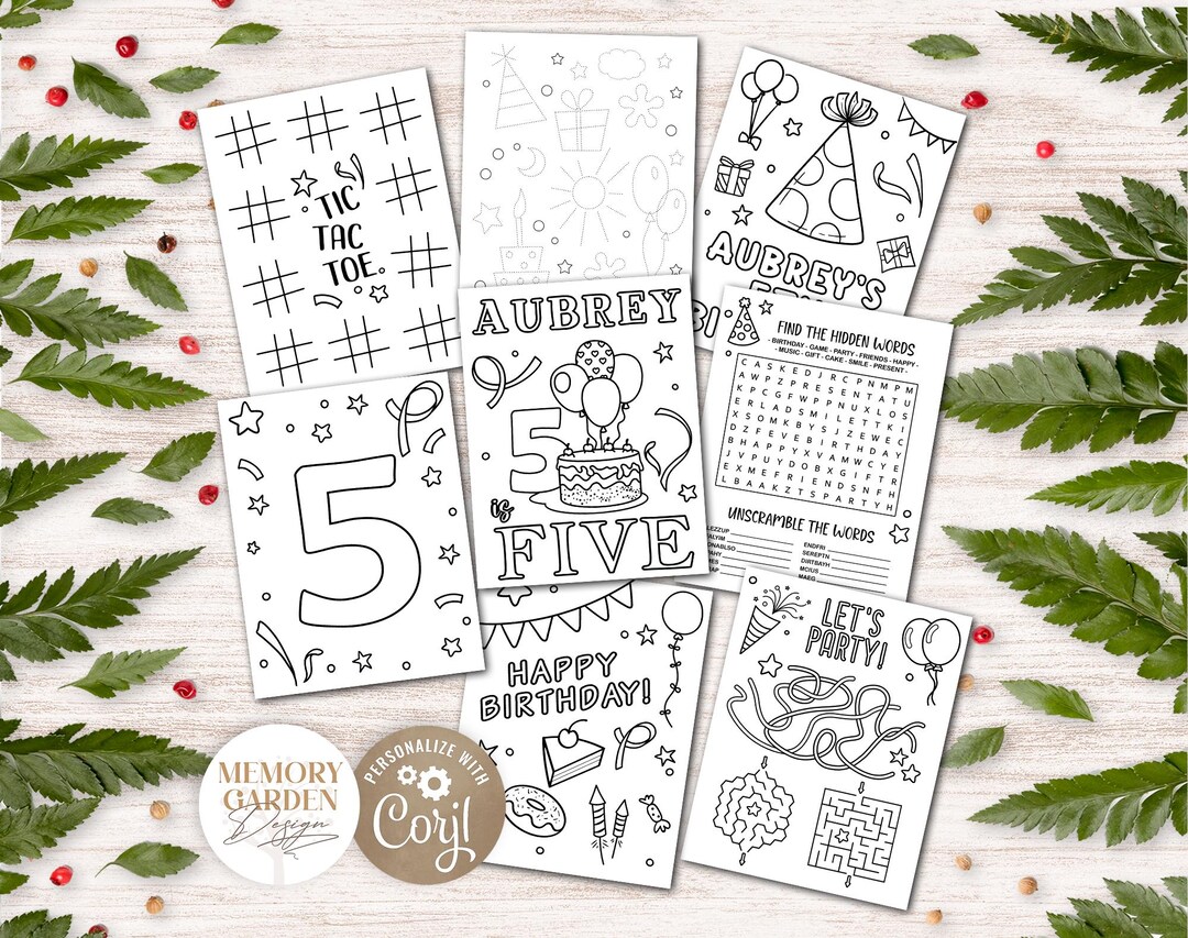 EDITABLE Fifth 5th Birthday Boy Girl Coloring Games Pages I Kid Bday ...