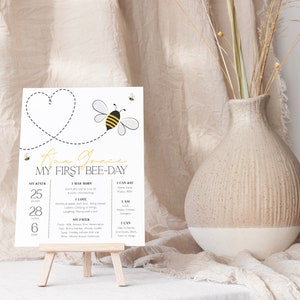 EDITABLE Honey Bee First Birthday Minimalistic Poster I Printable ...