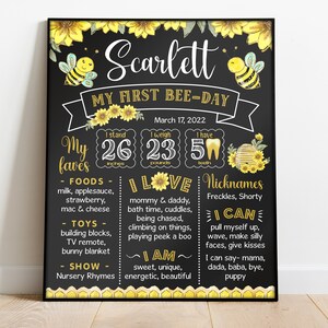 EDITABLE Honey Bee First Birthday Chalkboard Poster. Printable - Etsy