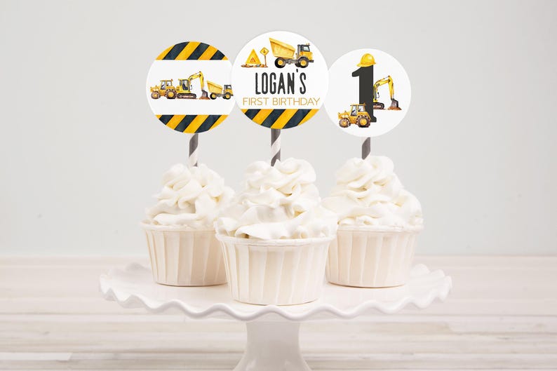 EDITABLE Construction Cars Birthday Cupcake Toppers Template I Dump ...