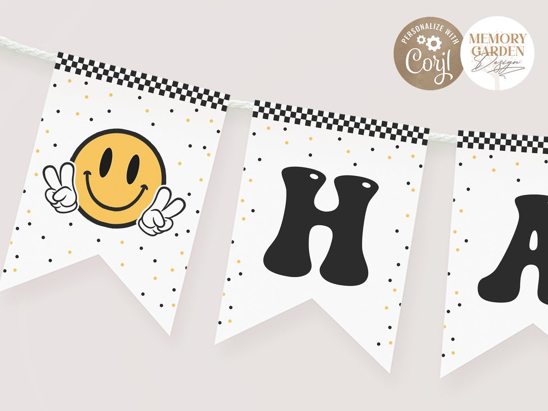 EDITABLE One Happy Dude Boy First Birthday High Chair Banner I Smiley ...