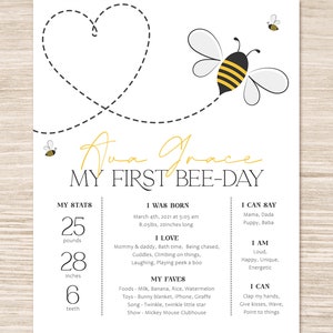 EDITABLE Honey Bee First Birthday Minimalistic Poster I Printable ...