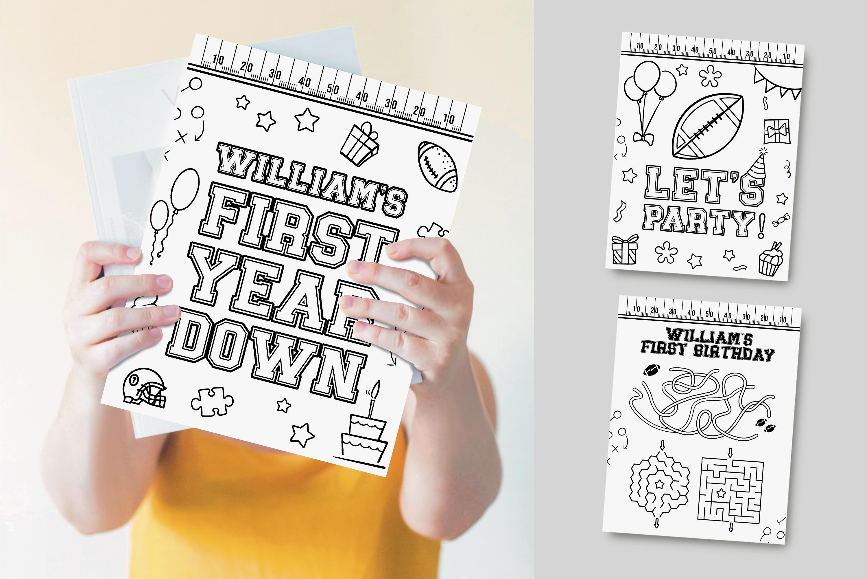 EDITABLE First Year Down Birthday Coloring Games Pages I Football One ...