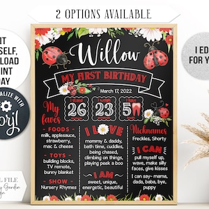EDITABLE Ladybug First Birthday Chalkboard Poster. Printable Little ...