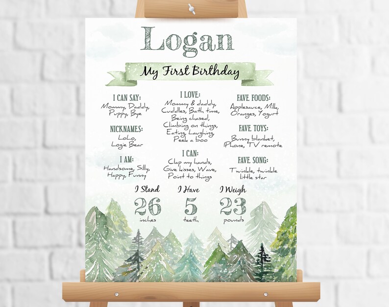 EDITABLE Adventure Forest First Birthday Chalkboard Poster | Etsy