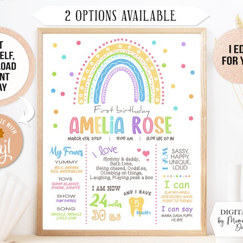 Rainbow Birthday Board Printable DIGITAL FILE Personalized - Etsy