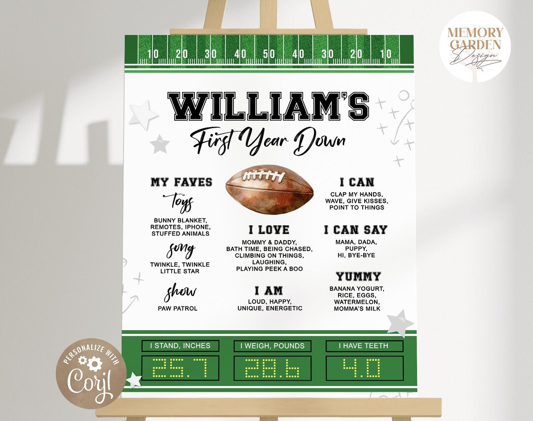 EDITABLE First Year Down Birthday Chalkboard Poster I Football One ...