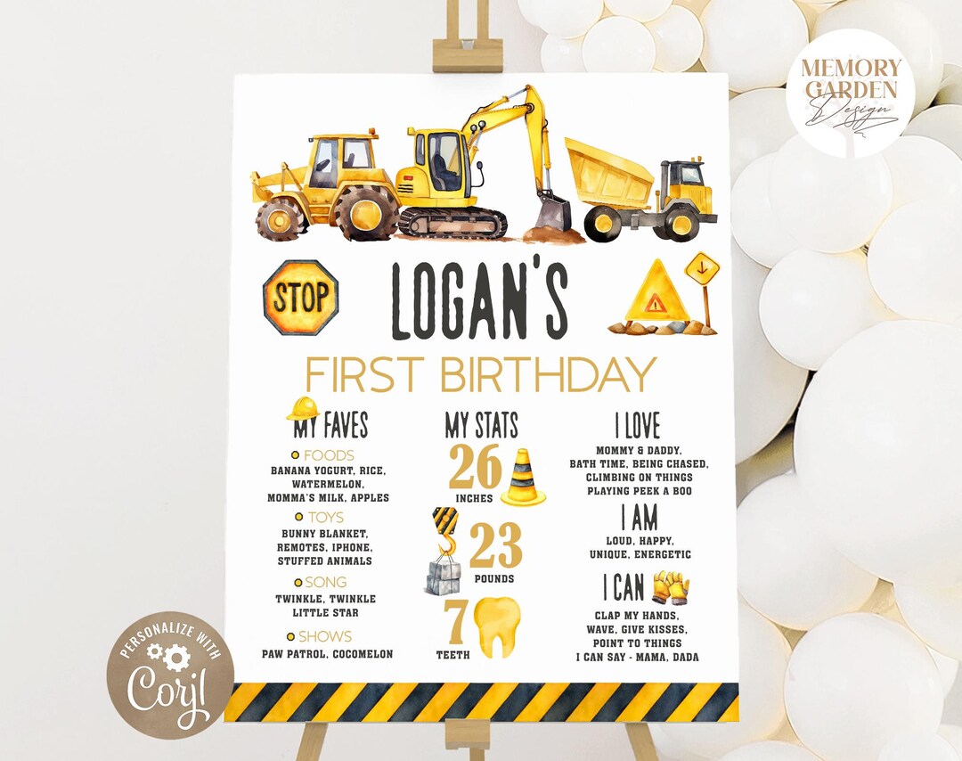 EDITABLE Construction Cars Birthday Chalkboard Poster I Dump Truck ...
