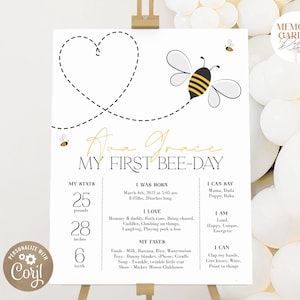 EDITABLE Honey Bee First Birthday Minimalistic Poster I Printable ...