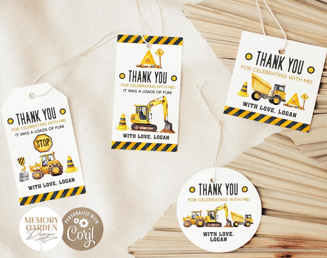 EDITABLE Construction Cars Birthday Favor Tags Template I Dump Trucks ...