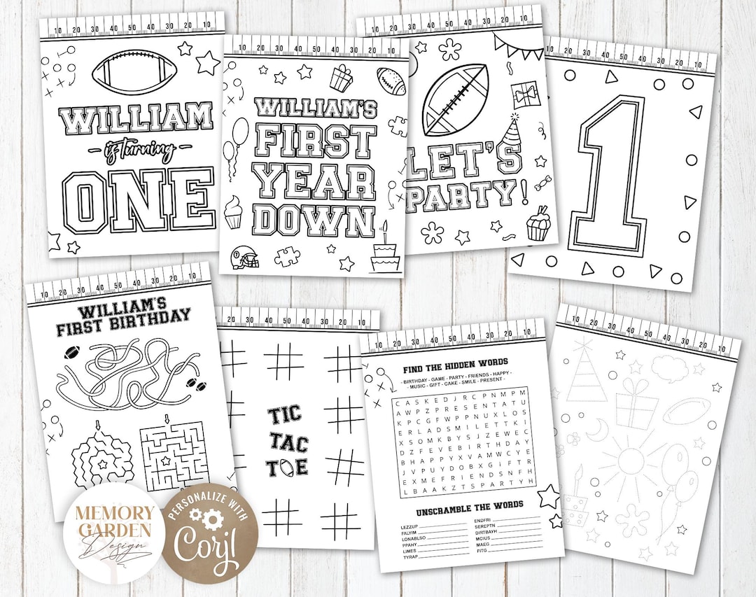 EDITABLE First Year Down Birthday Coloring Games Pages I Football One ...
